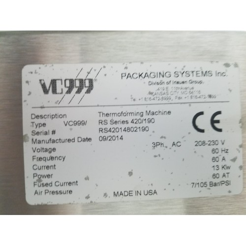 VC999 / RS420 Thermoform Vacuum MAP, Excellent condition