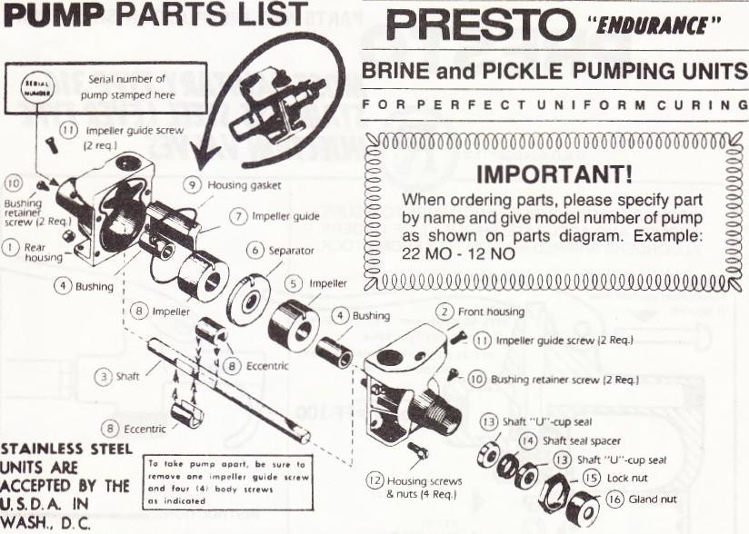 Presto Precision Parts for Pump 12 NO